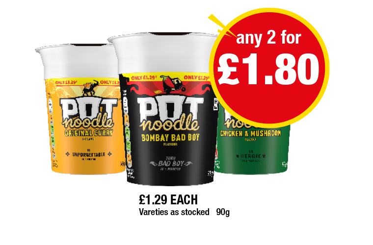 Pot Noodle Curry, Bombay Bad Boy, Chicken & Mushroom - Any 2 for £1.80 ...
