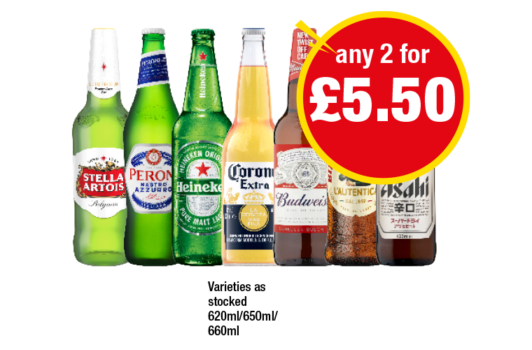 Stella Artois, Peroni, Heineken, Corona Extra, Budweiser, Moretti ...